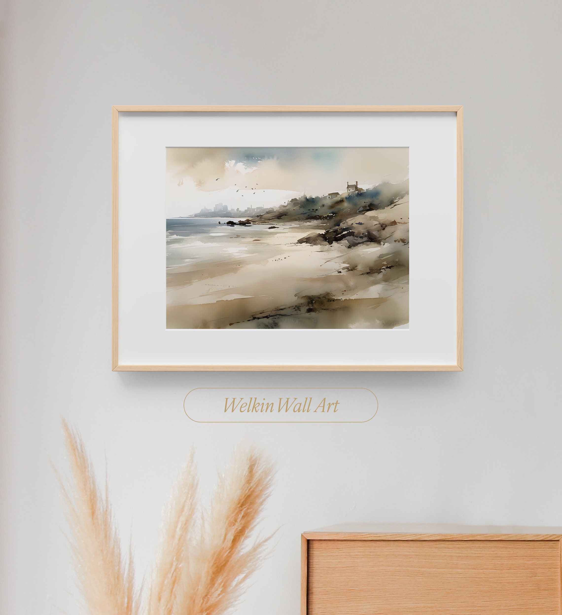 Neutral Summer Coastal Vintage Painting | Soft Tonal Wall Art ...