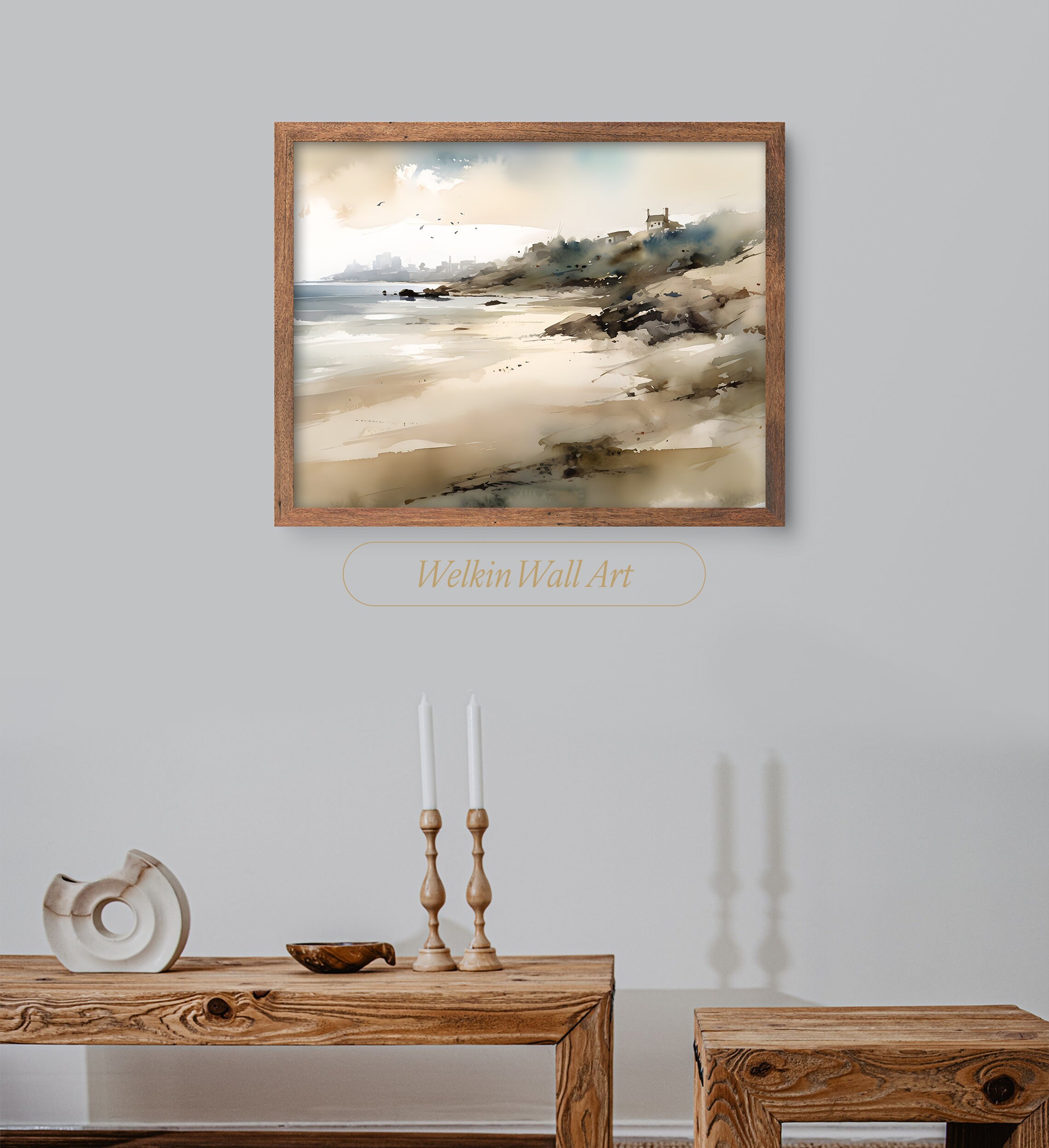 Neutral Summer Coastal Vintage Painting | Soft Tonal Wall Art ...