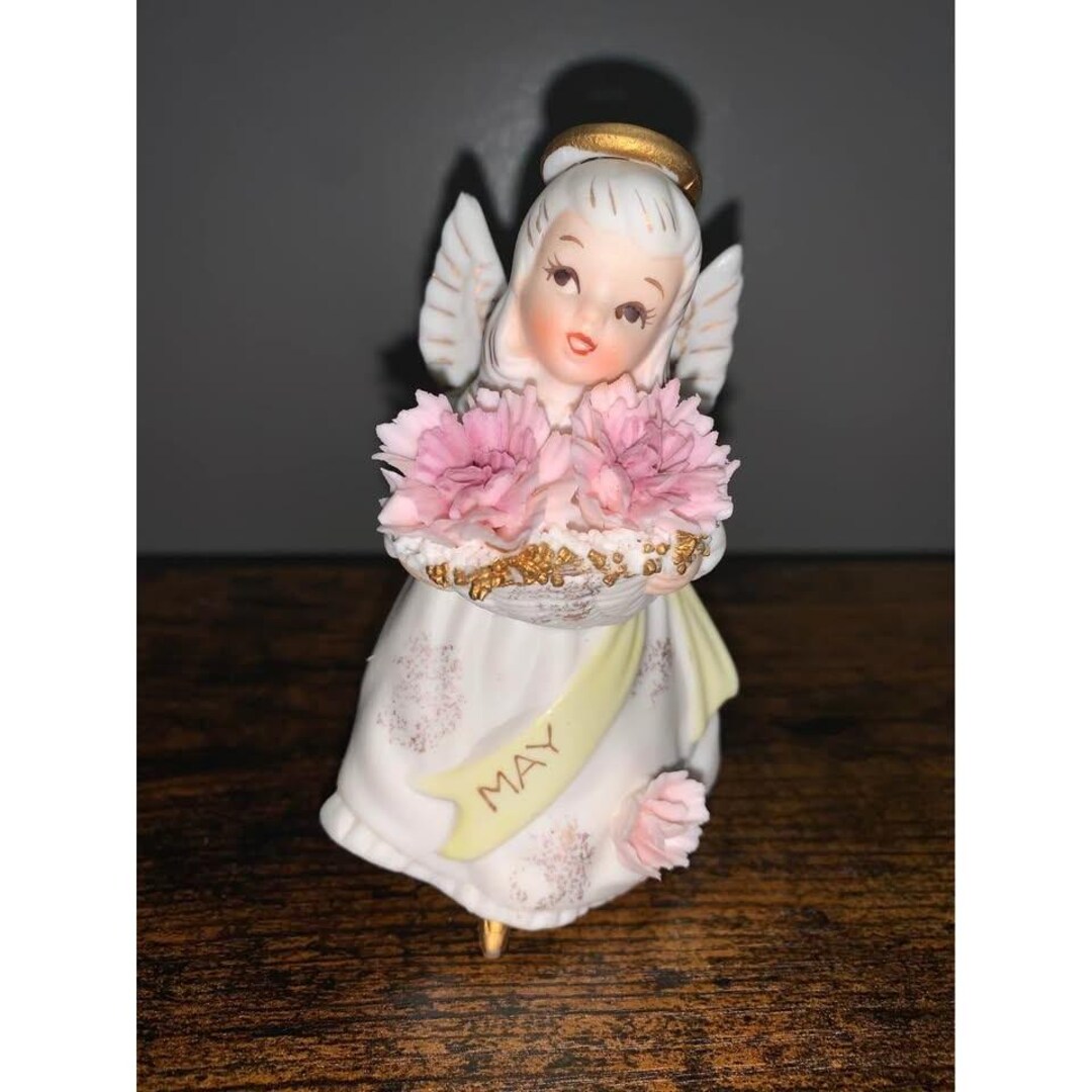 Vintage Lefton May Birthday Angel Figurine KW3332 Bisque Porcelain ...