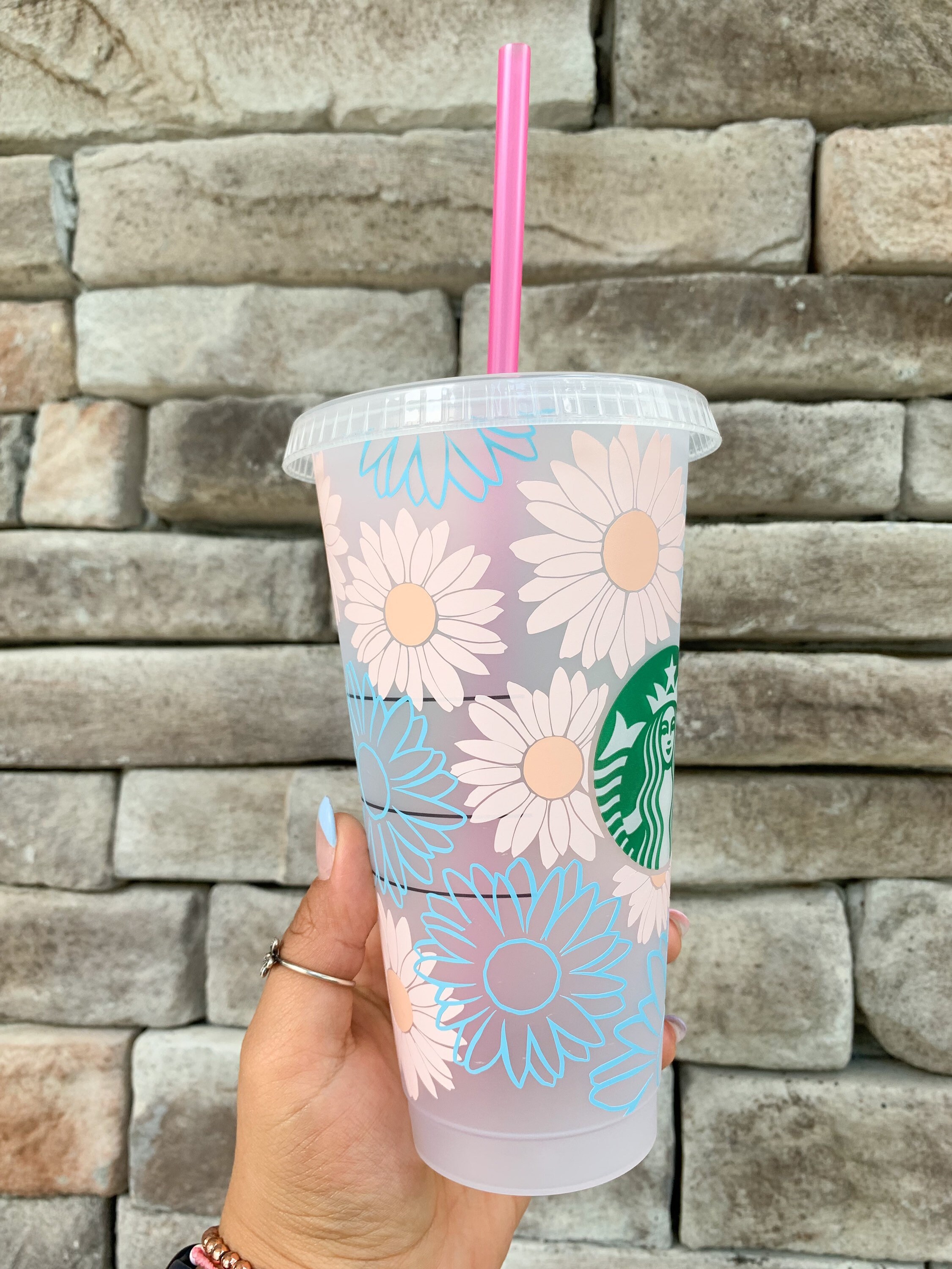 Daisy Flower Starbucks Venti Cold Cup Daisy Cup Daises - Etsy