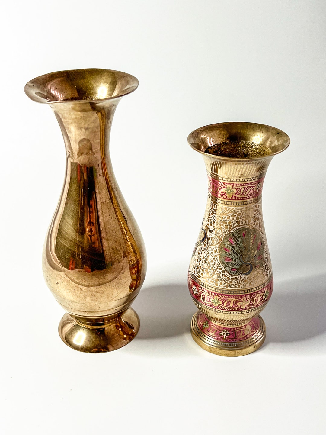 Vintage Indian Brass Vases set of Two // Bohemian Decor // Made in ...