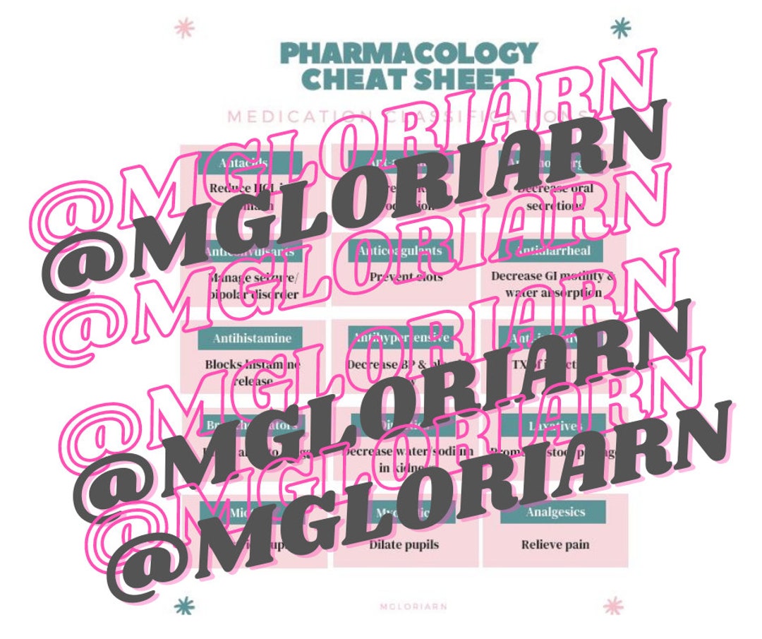Pharmacology Cheat Sheet, Medication Guide, Nursing Student Medication ...