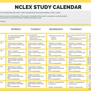 Nclex Study Calendar Template - Etsy