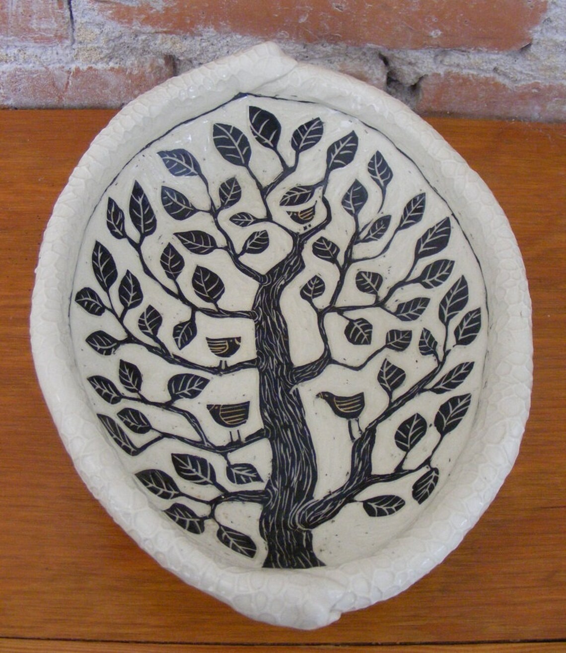 Handmade Tree of Life Ceramic Plate, Black and White Ceramic Plate ...