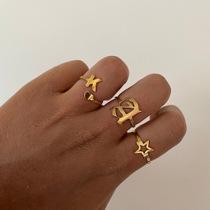 Personalised Gothic Ring, Adjustable Star Ring, Custom Initial Letter ...