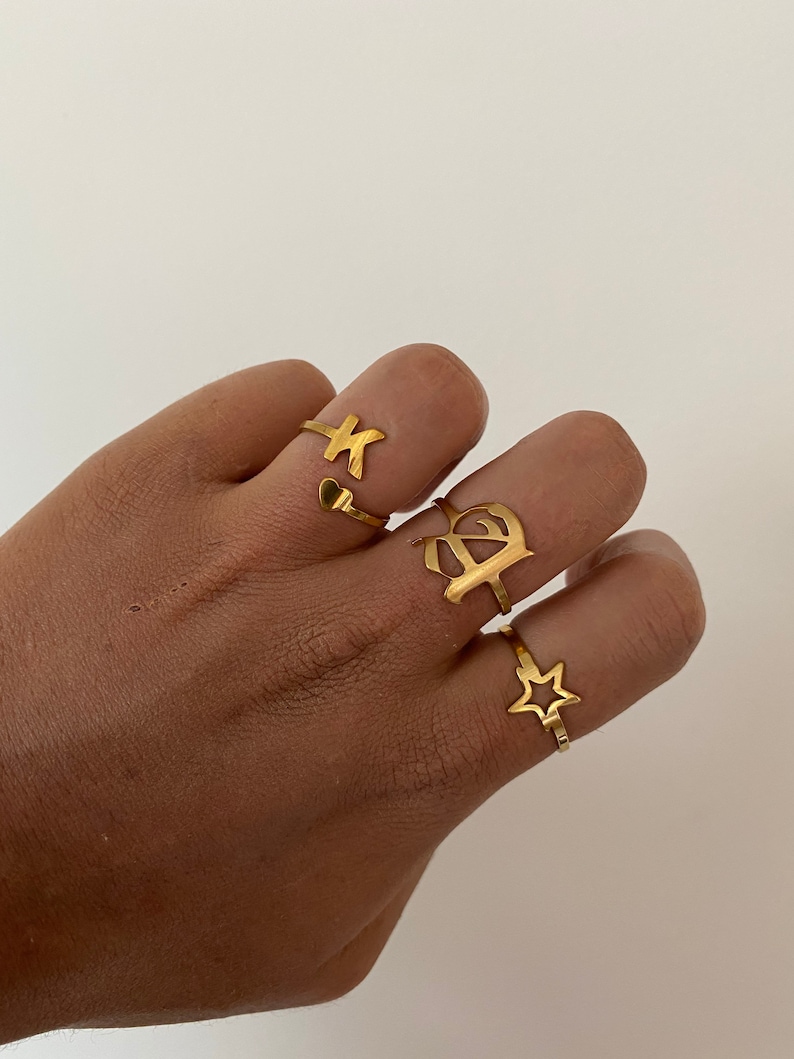 Personalized Gothic Initial Ring: Adjustable 18K Gold Star Ring - Etsy