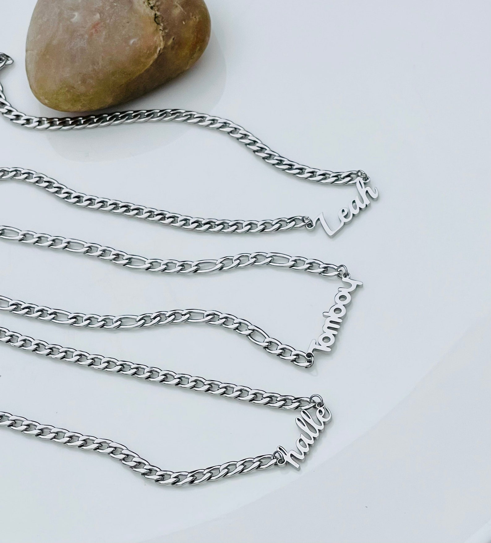 Name Necklace With Bold Curb Chain Figaro Name Necklace Bold - Etsy