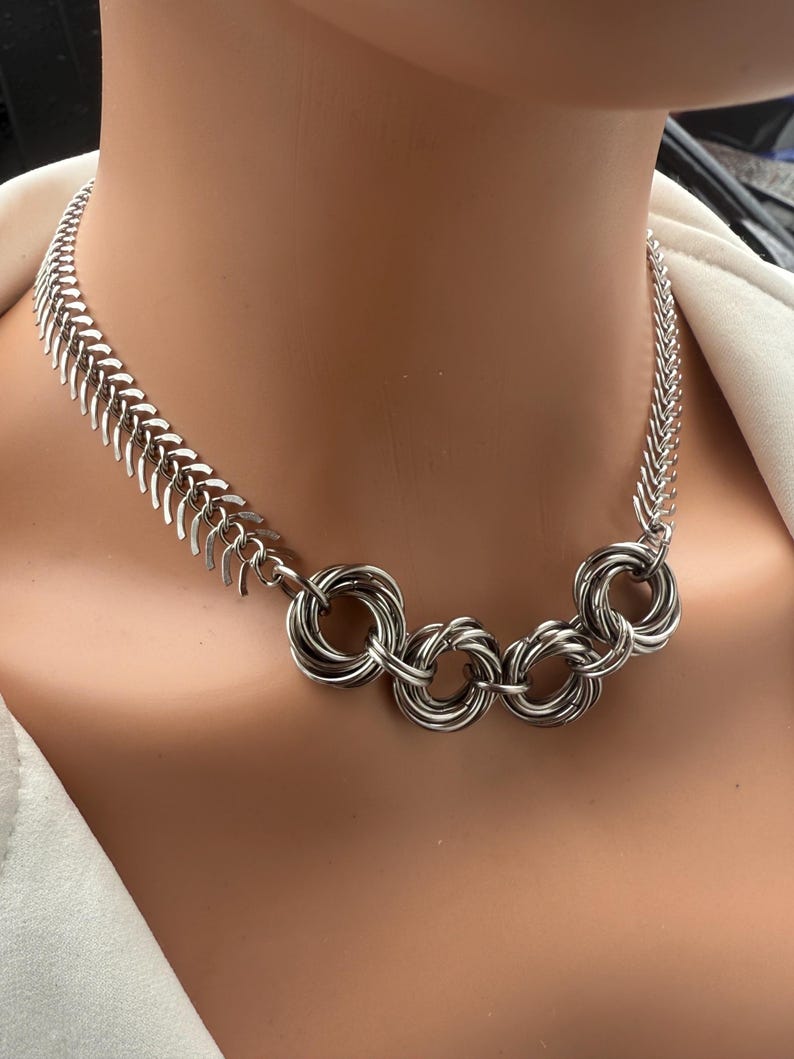 Fish Bone Skeleton Chain Choker With Interlocking Rings – Stainless ...