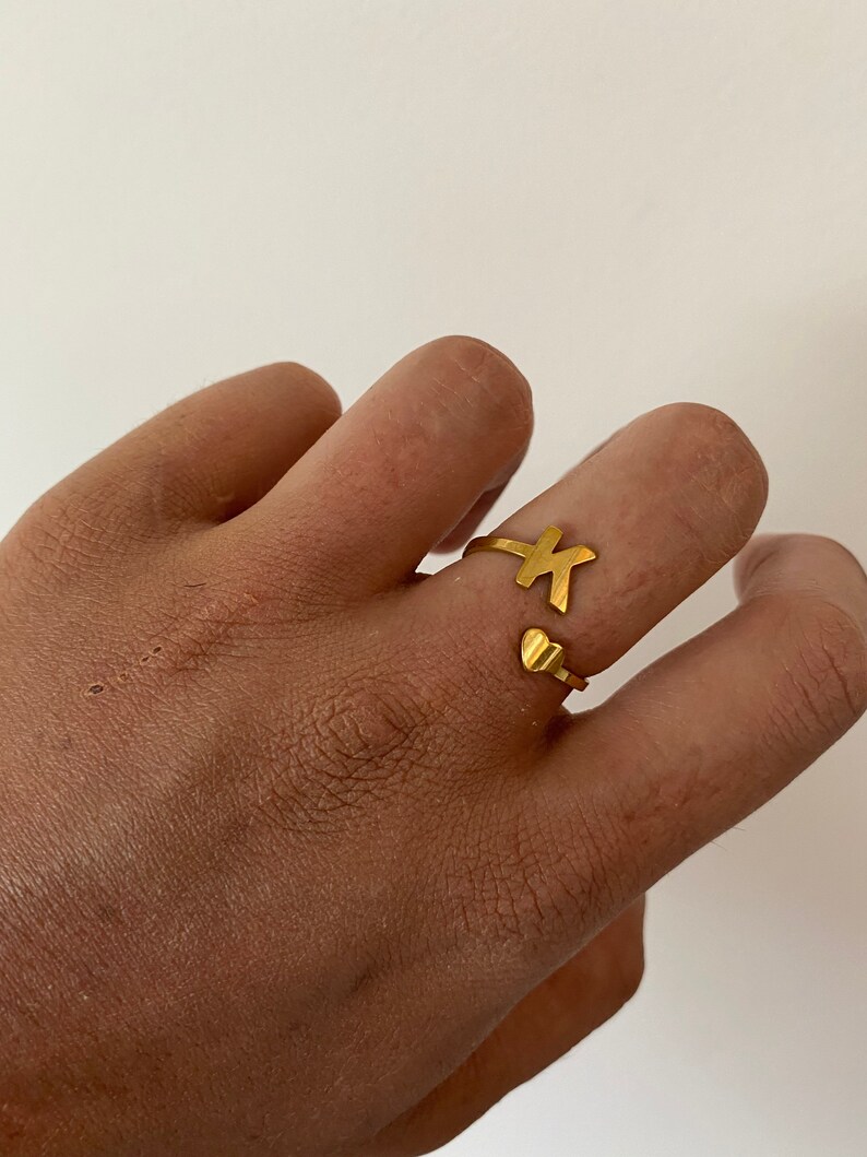 Personalized Gothic Initial Ring: Adjustable 18K Gold Star Ring - Etsy