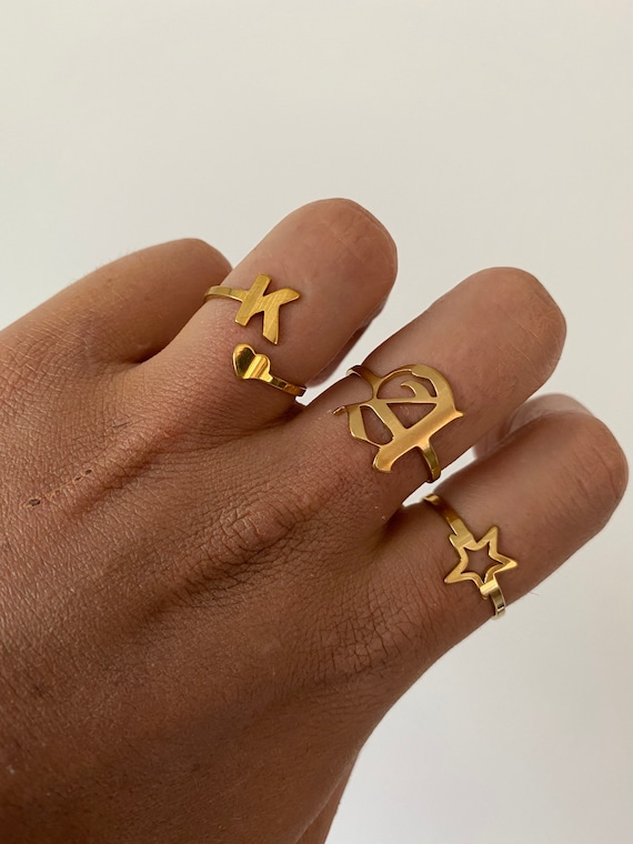 Personalised Gothic Ring Adjustable Star Ring Custom Initial - Etsy