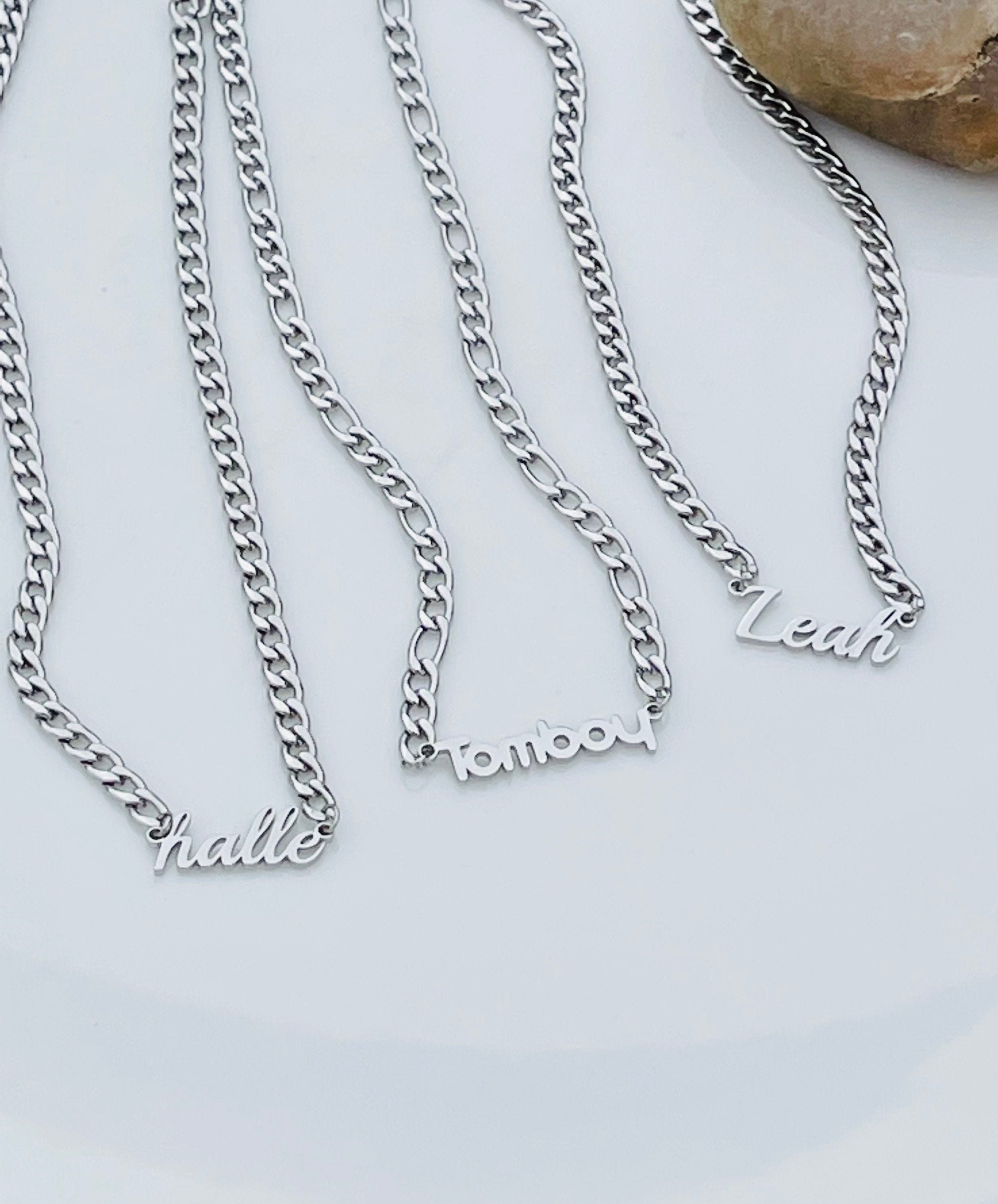 Name Necklace With Bold Curb Chain Figaro Name Necklace Bold - Etsy
