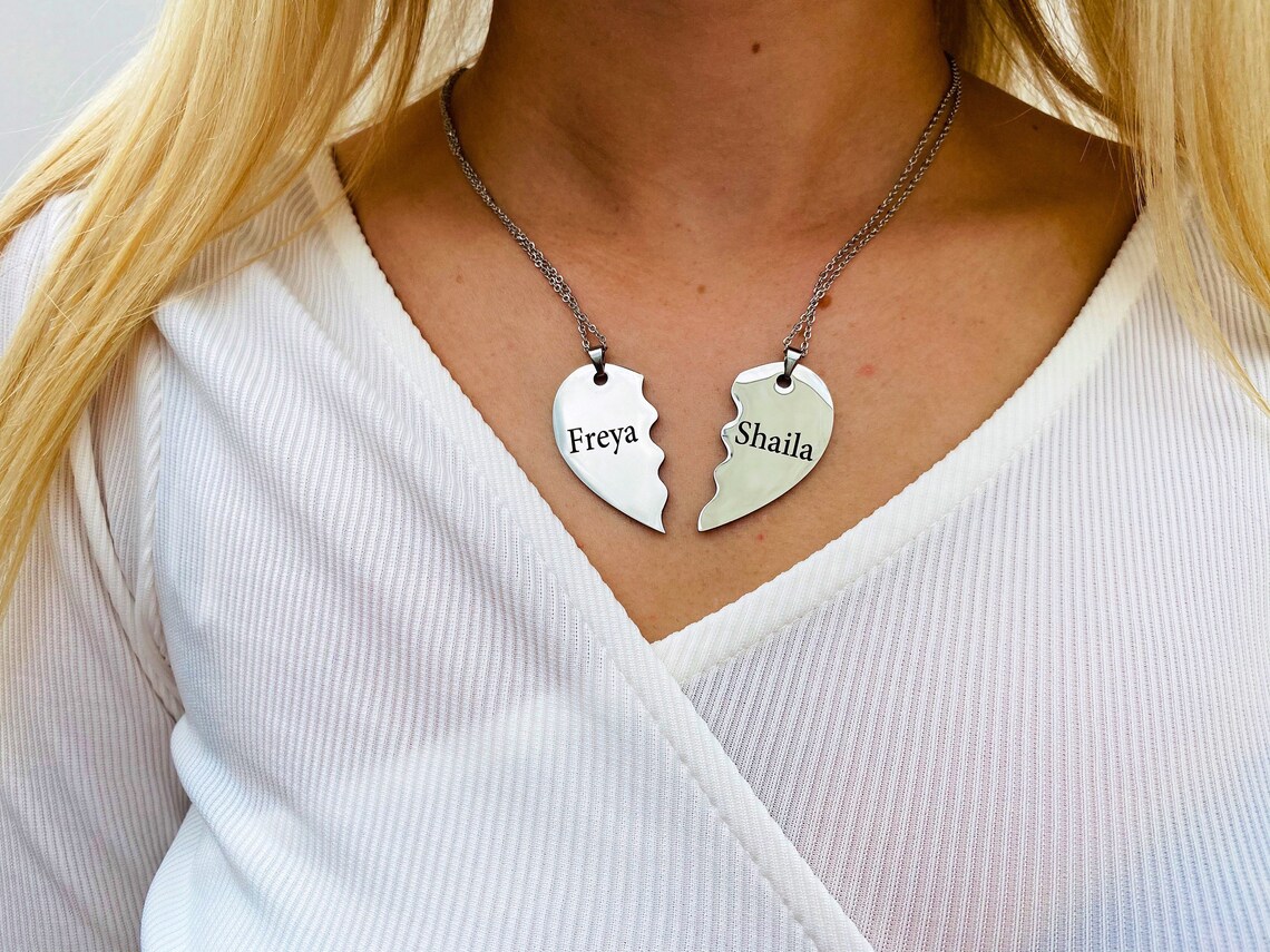 Split Heart Necklace Personalized Necklace Gift Sisters | Etsy