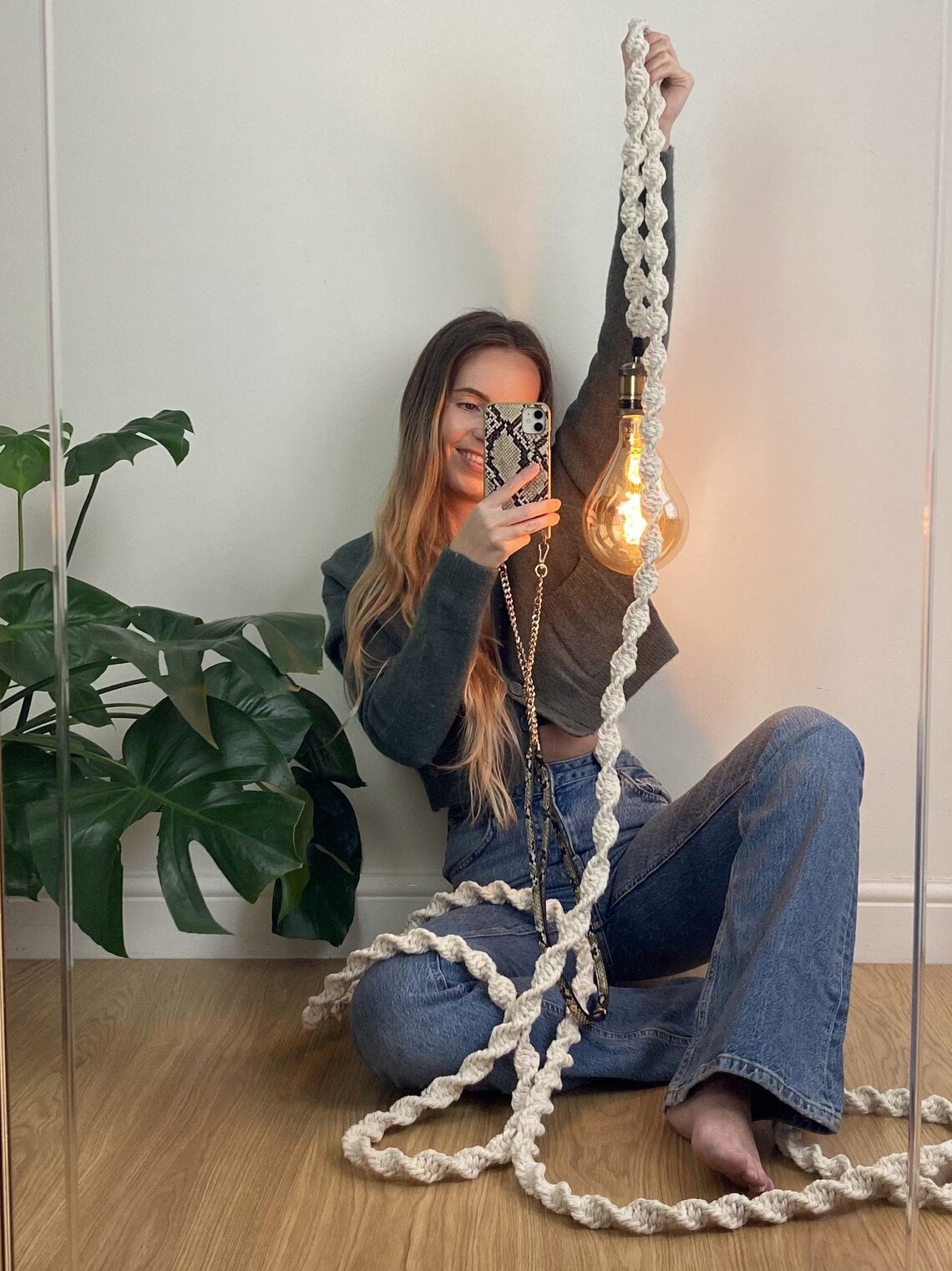 White Macrame Light Cord Hanging Light Decorative Pendant | Etsy