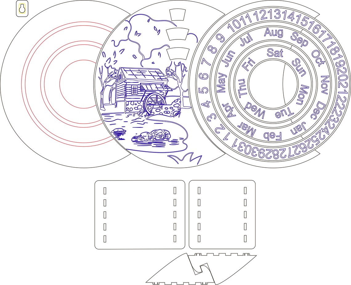Watermill SVG Engraving Perpetual Calendar Laser Cut Files - Etsy