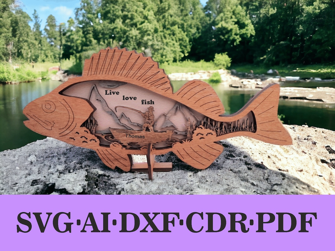 3D Layered Fish SVG File: Customizable Fisherman Scene, Laser Cut Wall ...