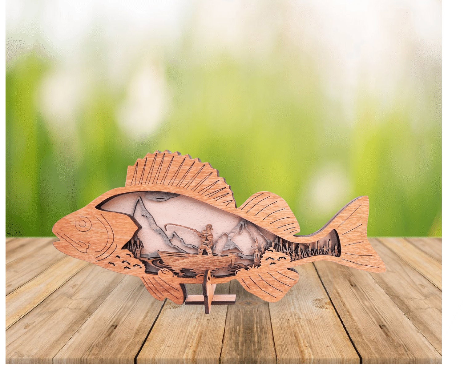 3D Layered Fish SVG File: Customizable Fisherman Scene, Laser Cut Wall ...