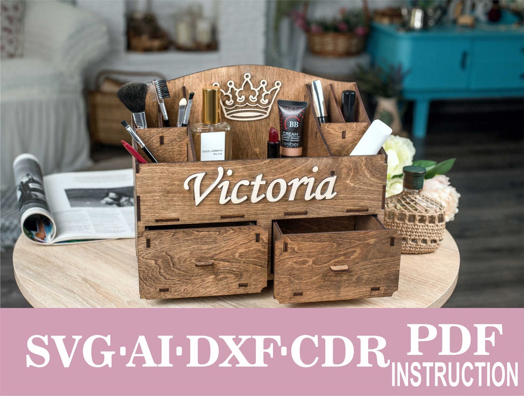 SVG Personalized Organizer for Cosmetics, Makeup Box Digital Laser Cut ...
