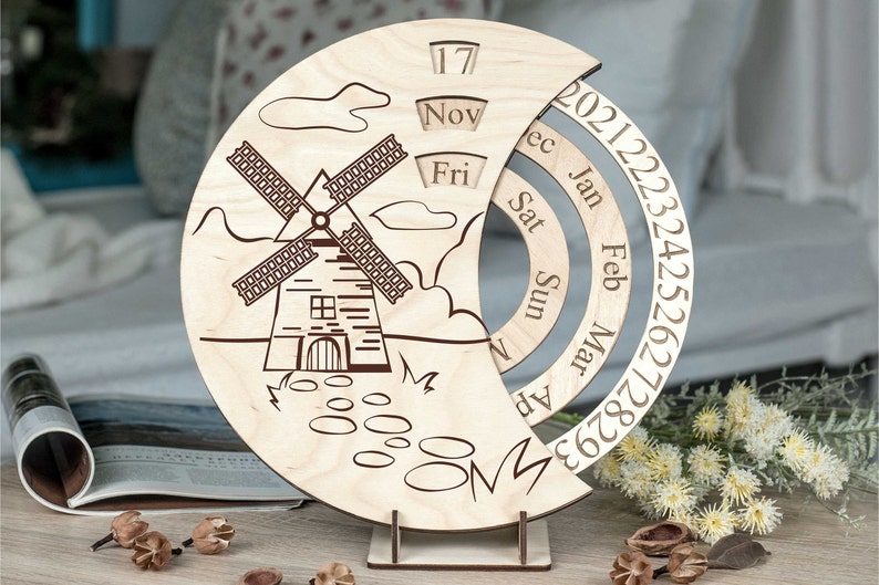Circle Perpetual Calendar for Wall or Desk Watermill - Etsy