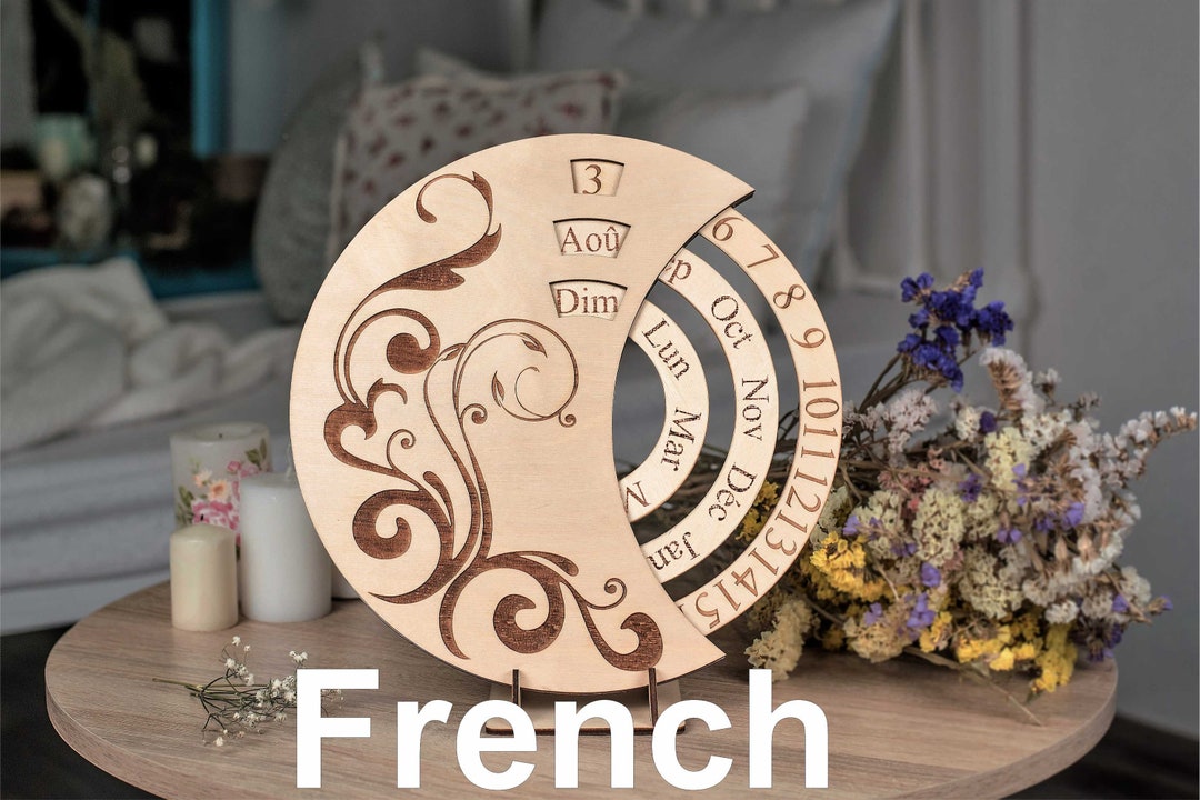 Perpetual Calendar in French- Large Wall Calendar Wood Wall Decor, Desk ...