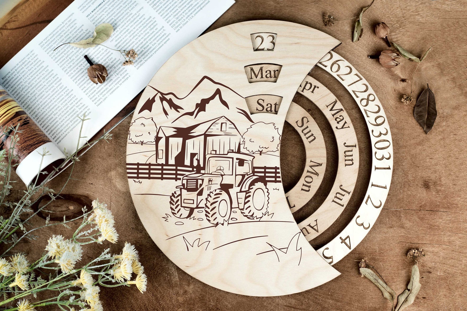 Farm SVG Engraving Perpetual Calendar Laser Cut Files, Glowforge Files ...