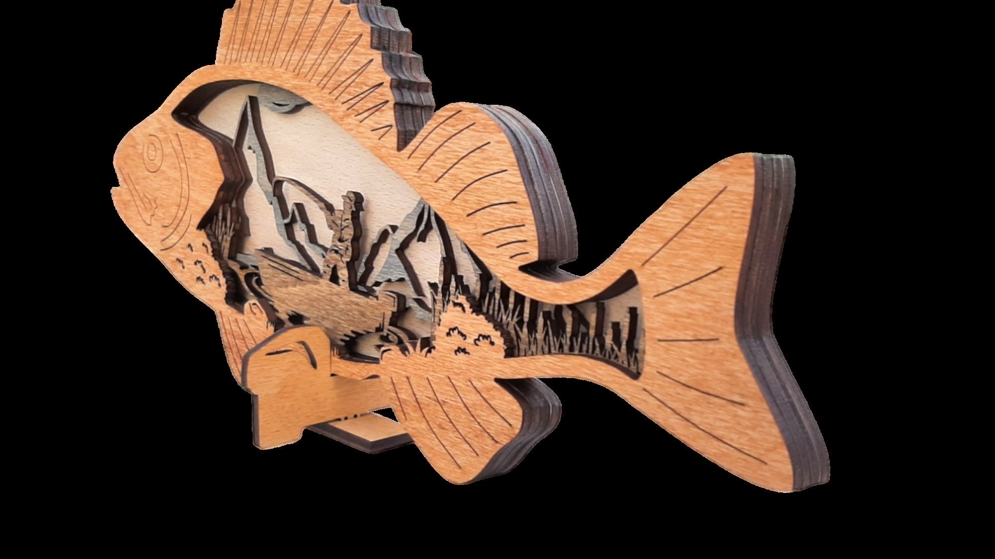 3D Layered Fish SVG File: Customizable Fisherman Scene, Laser Cut Wall ...
