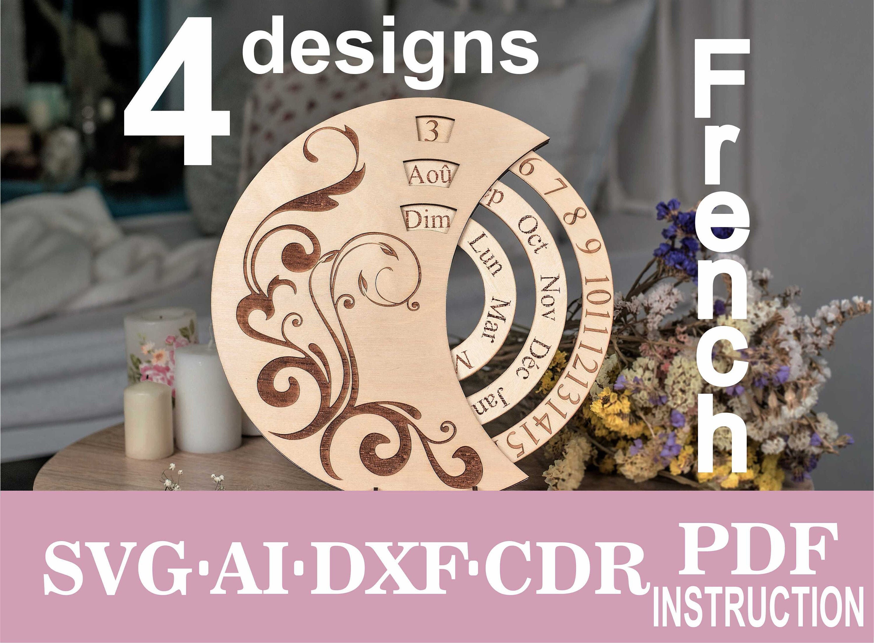 French Perpetual Calendar SVG Laser Cut Files (4 Designs) - Etsy