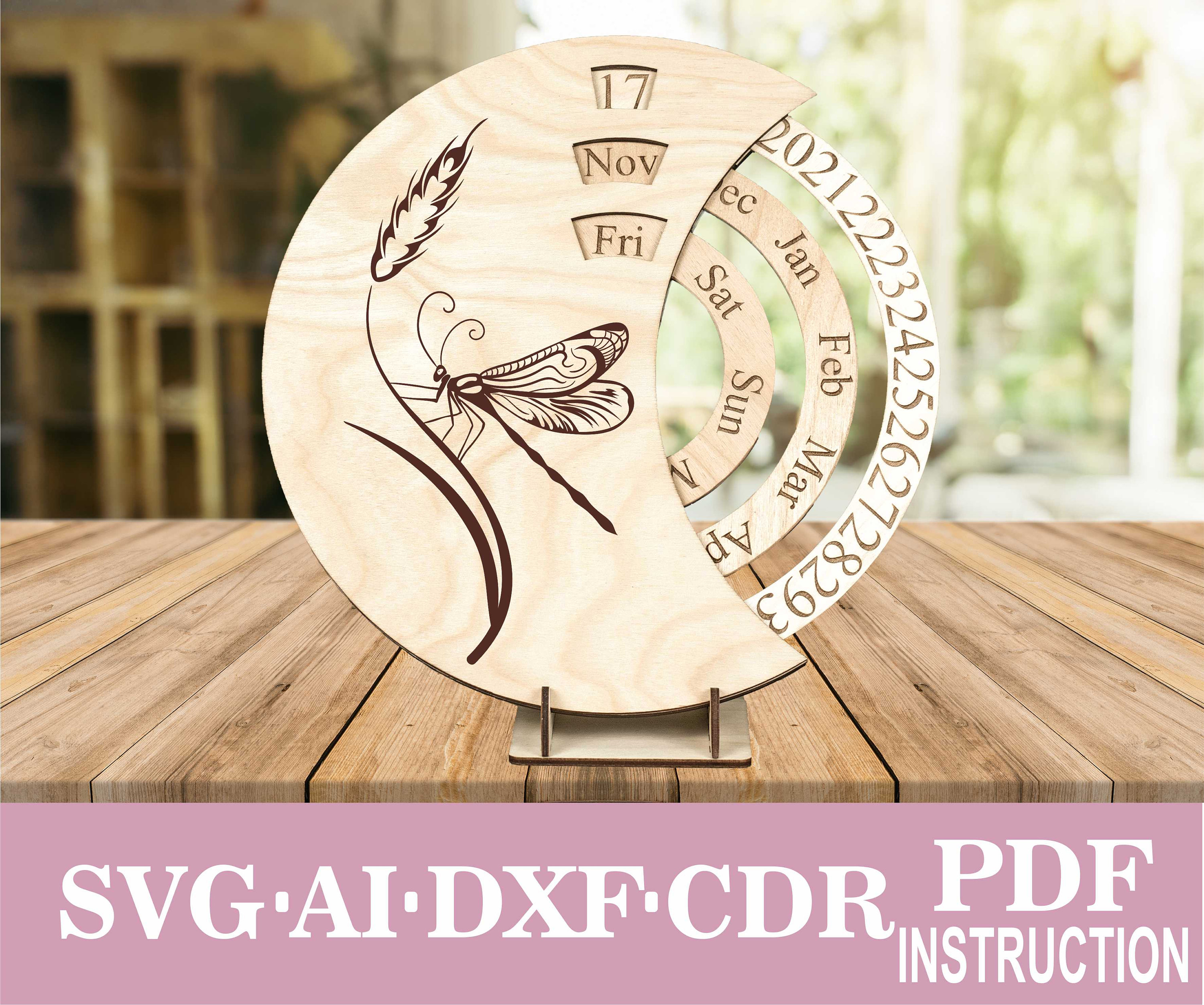 Dragonfly SVG Engraving Perpetual Calendar Laser Cut Files - Etsy