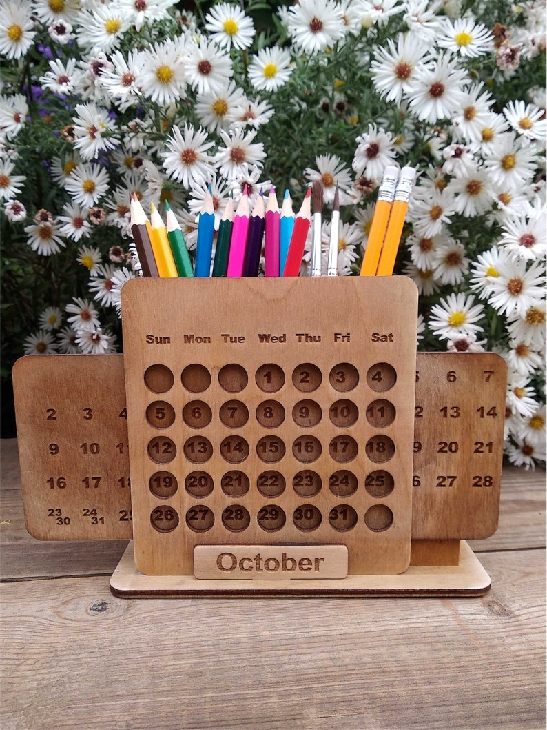 Desk Organizer With Perpetual Calendar SVG Files Laser Cut | Etsy