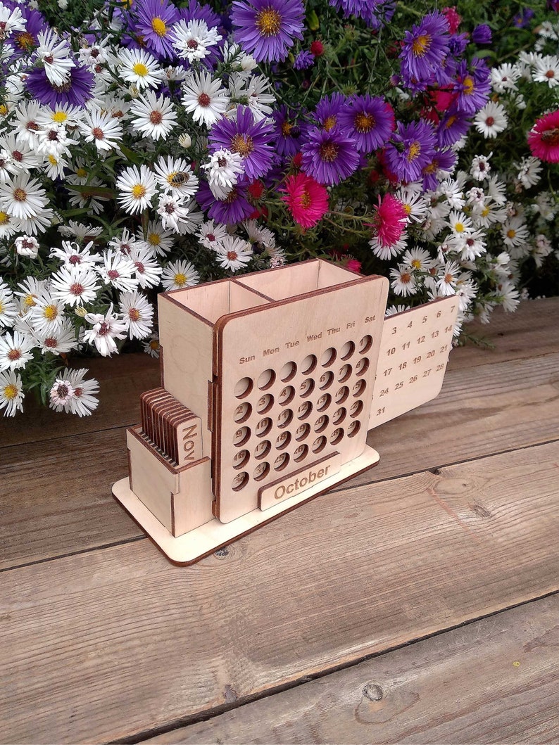 Desk Organizer With Perpetual Calendar SVG Files Laser Cut | Etsy