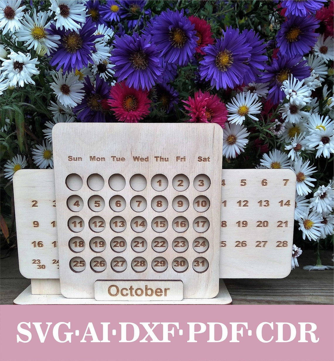 Desk Organizer With Perpetual Calendar SVG Files Laser Cut | Etsy