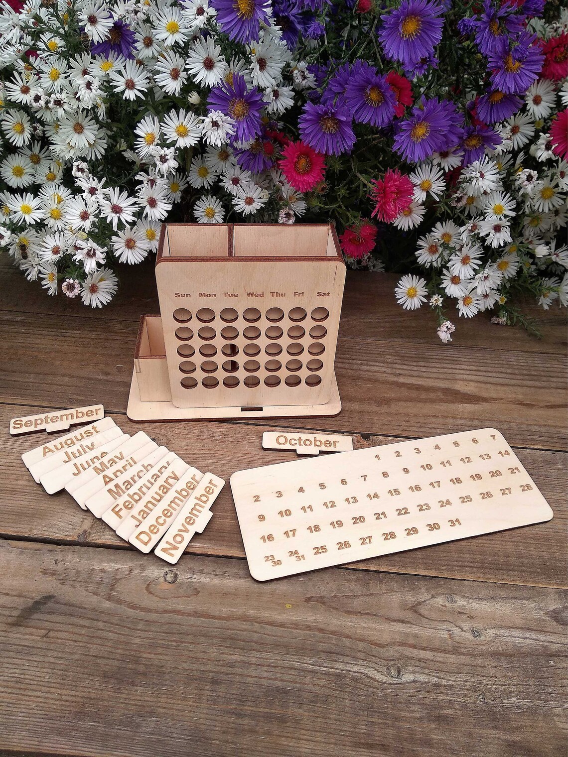 Desk Organizer With Perpetual Calendar SVG Files Laser Cut - Etsy