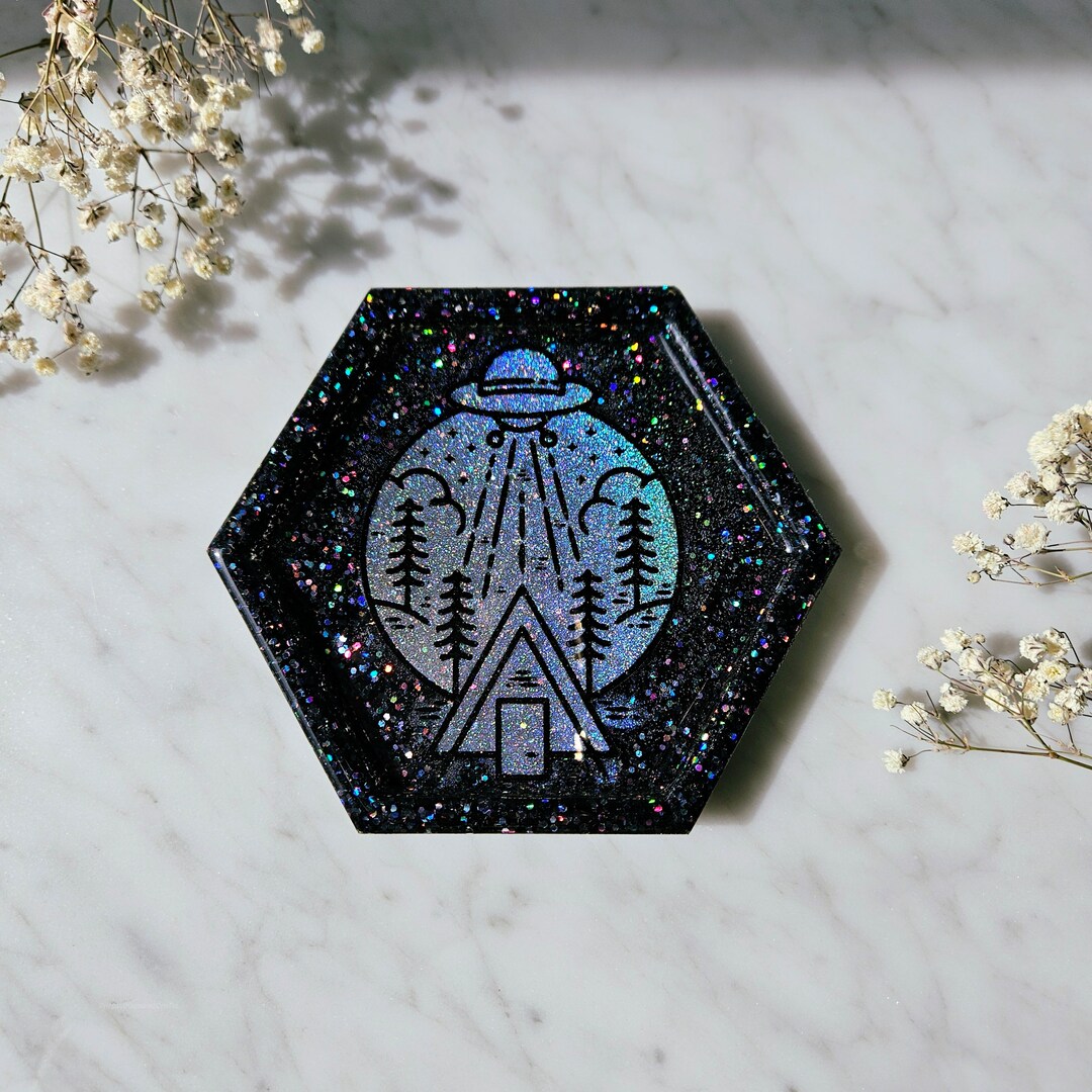Alien Abduction Hexagon Coaster| Holographic Glitter Decor| Unique Sci ...