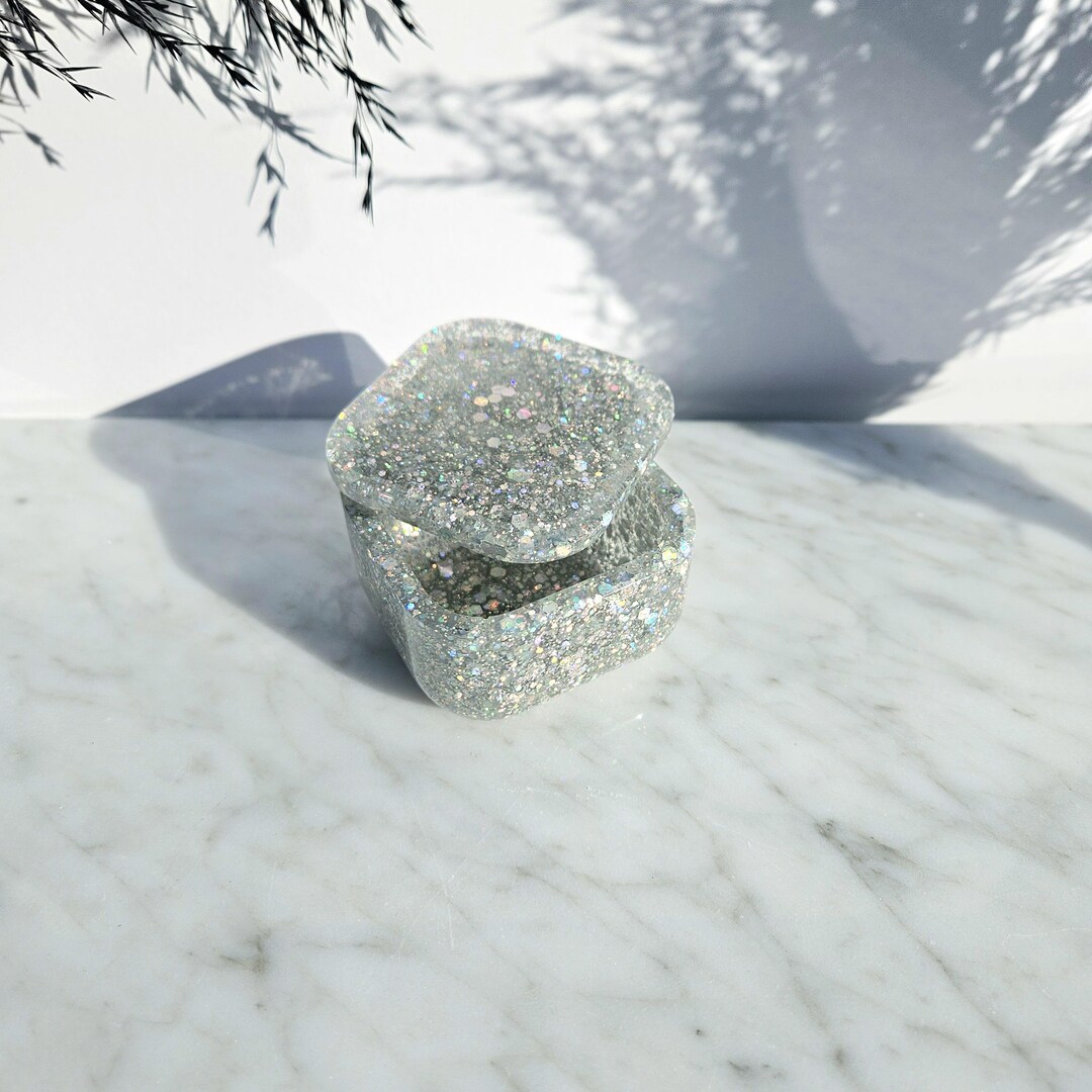 Mini Glitter Resin Boxes| Round Jewelry Jar| Trinket Container| Small ...