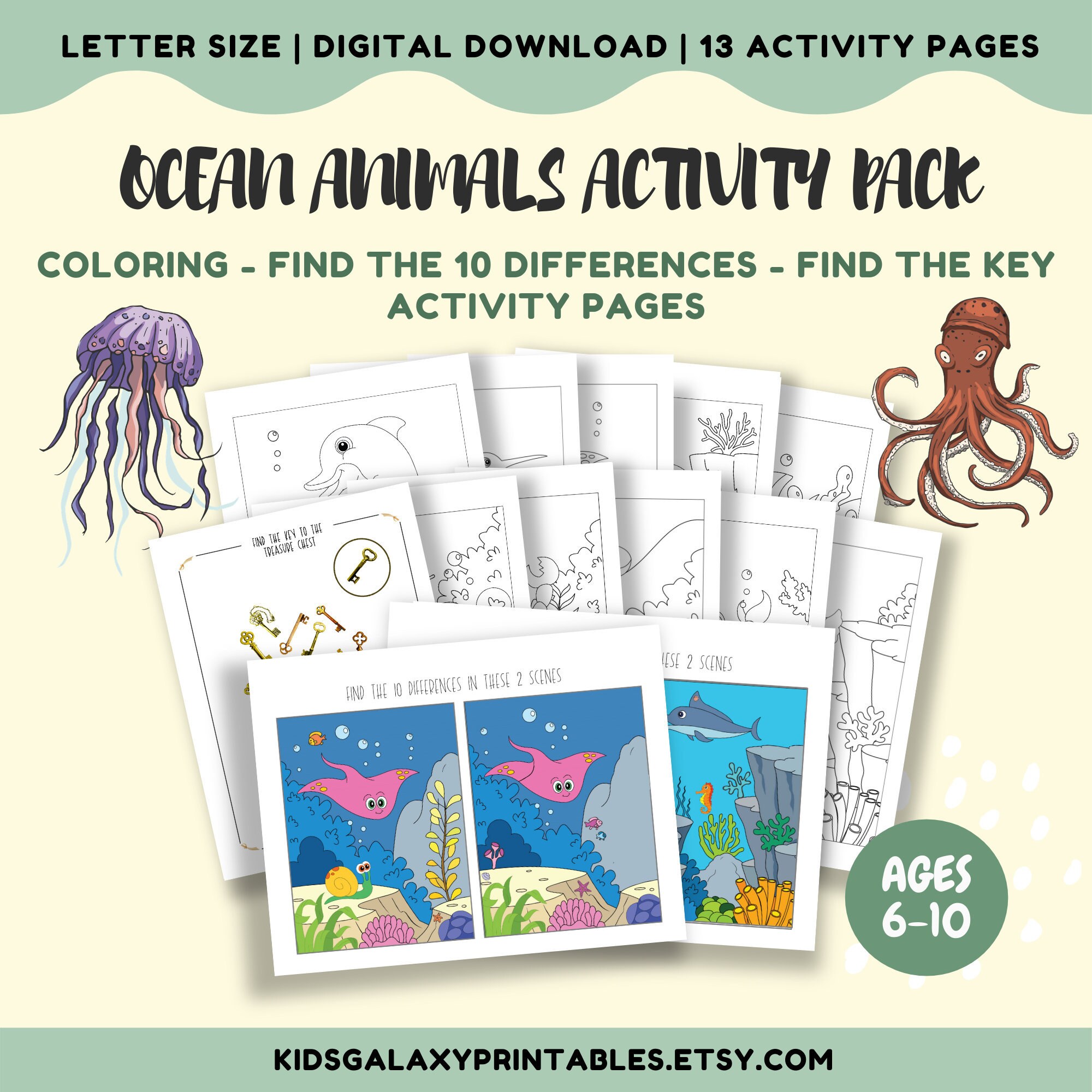 Ocean Animals Activity Pack Kids 6-10 Yrs Sea, Aquatic Creature Puzzle ...