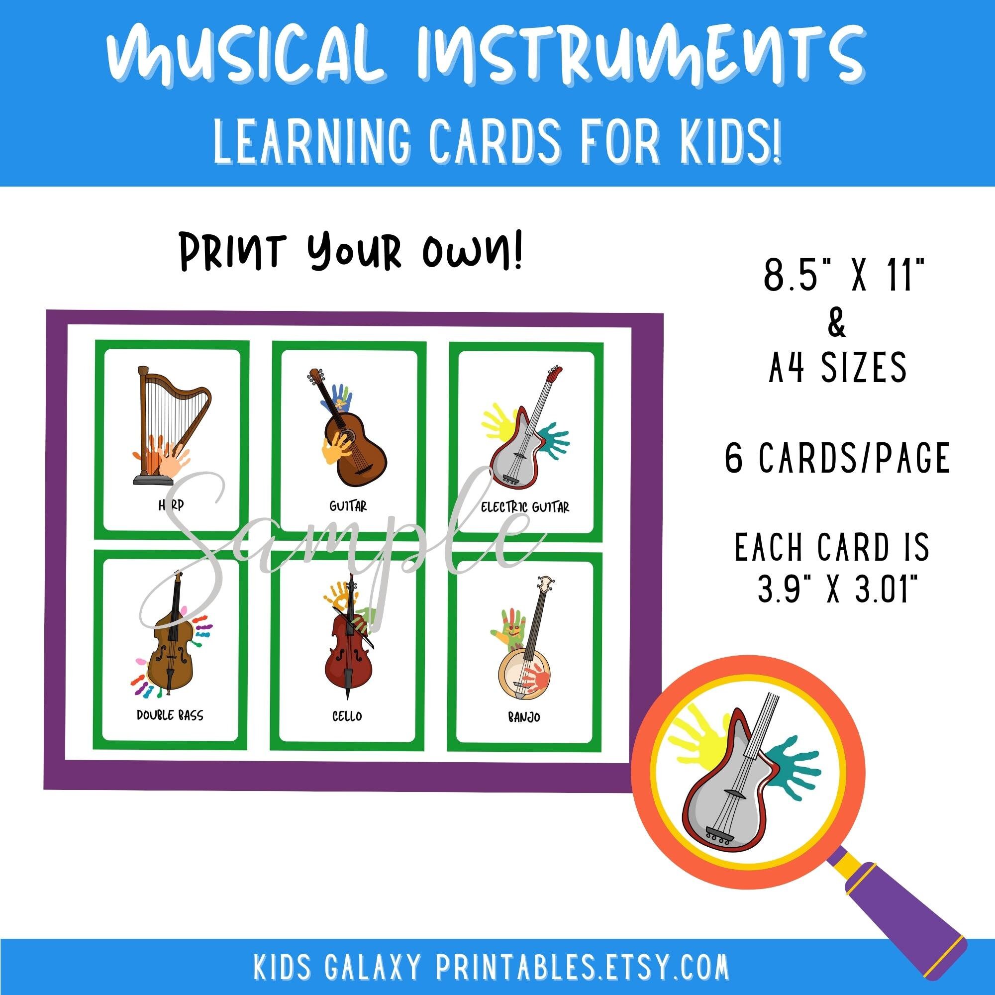 Musical Instruments Learning Cards for Kids With Hand Art 27 ...