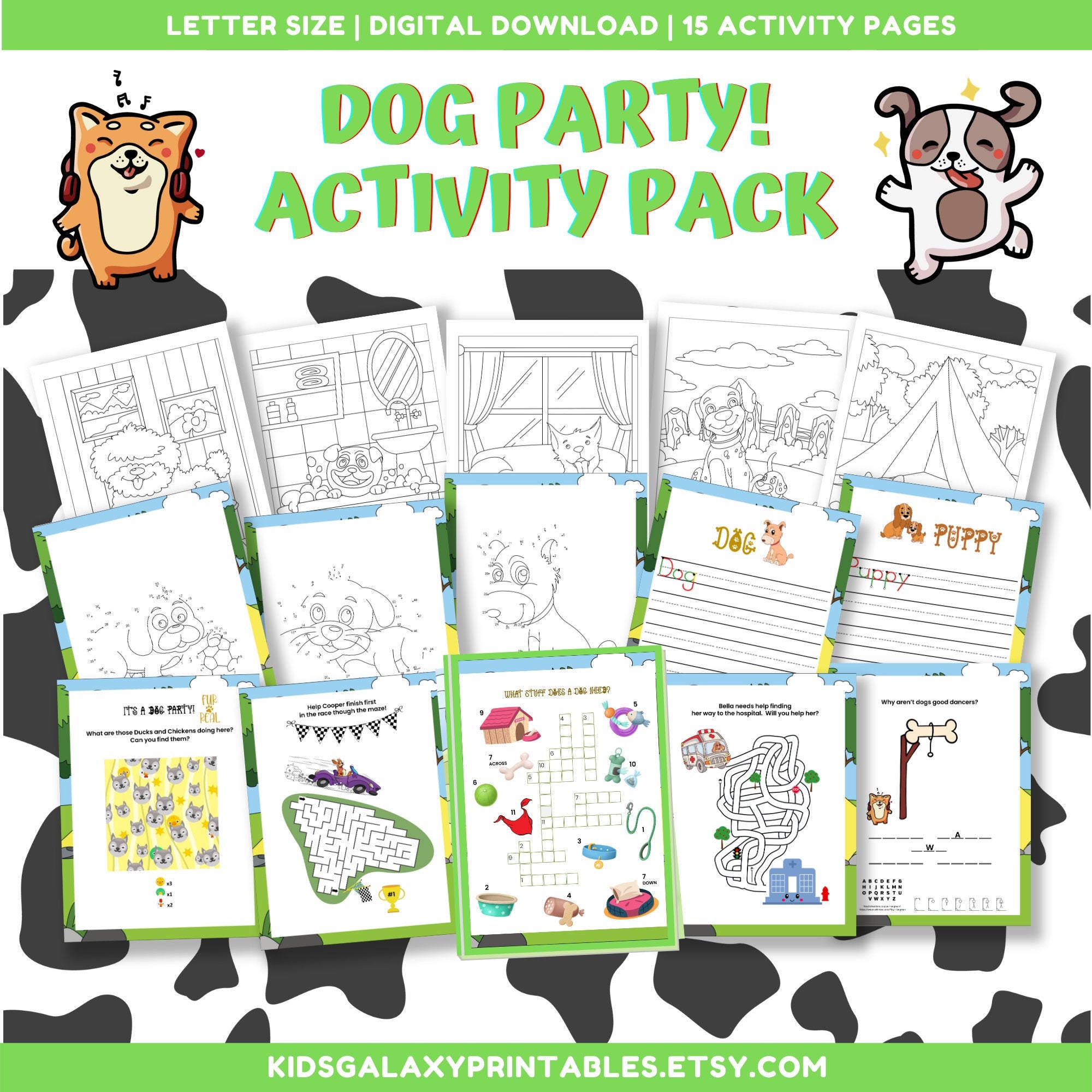 Dog & Puppy Activity Pack | Kids 4-8 Cute Printable Pages | Coloring ...