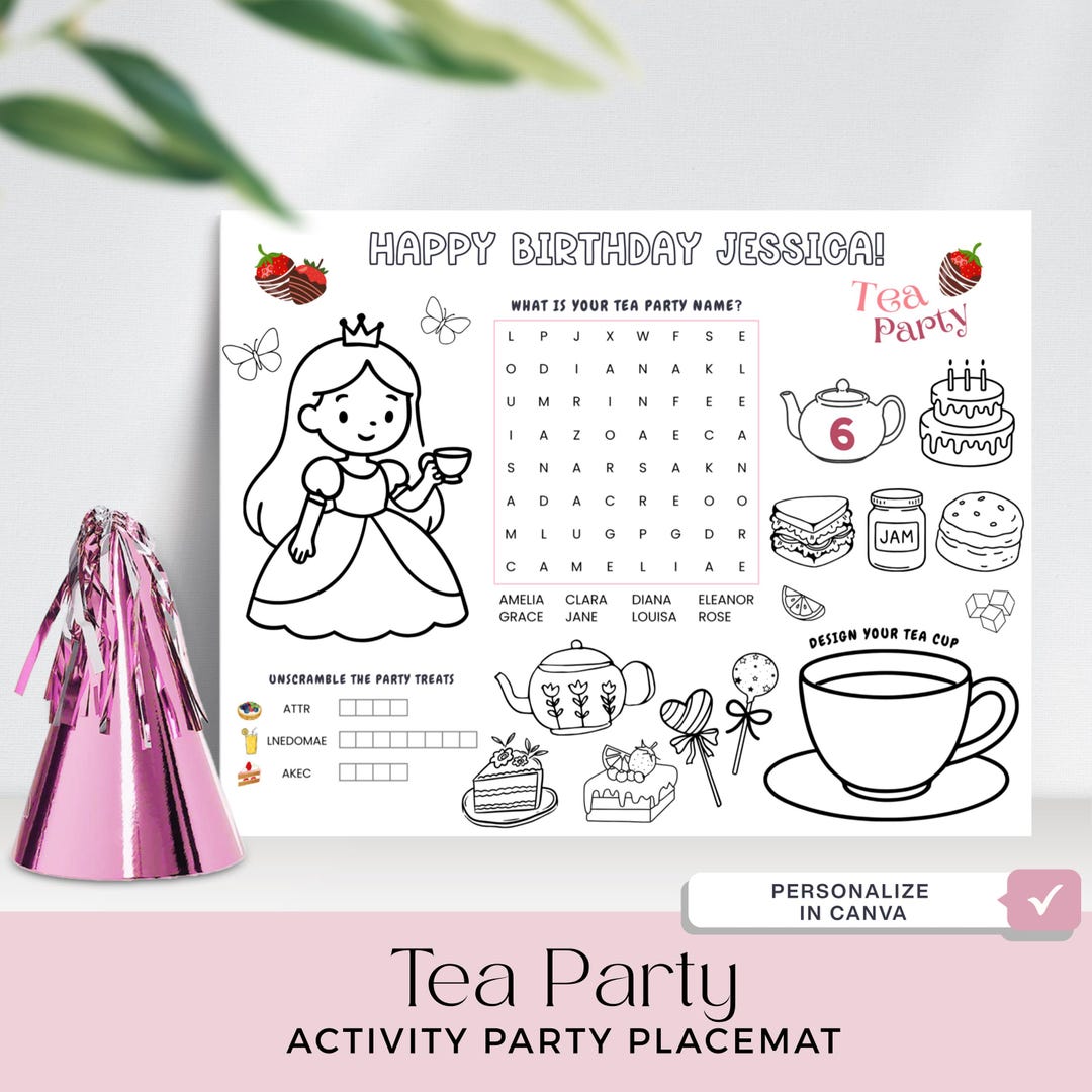 Berry Sweet Tea Party Birthday Fun, Activity Placemat Printable, Party ...