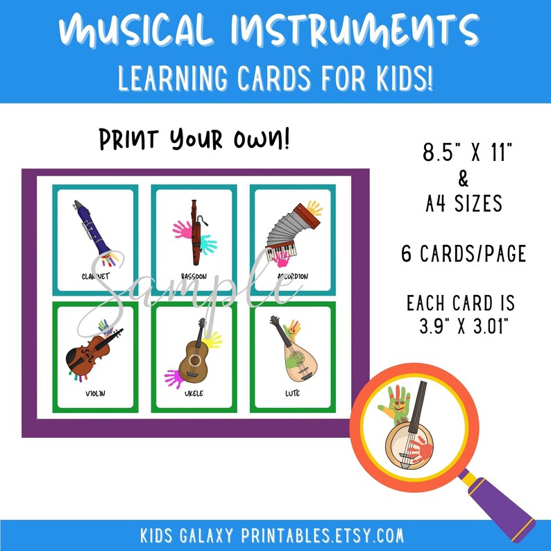 Musical Instruments Learning Cards for Kids With Hand Art 27 ...
