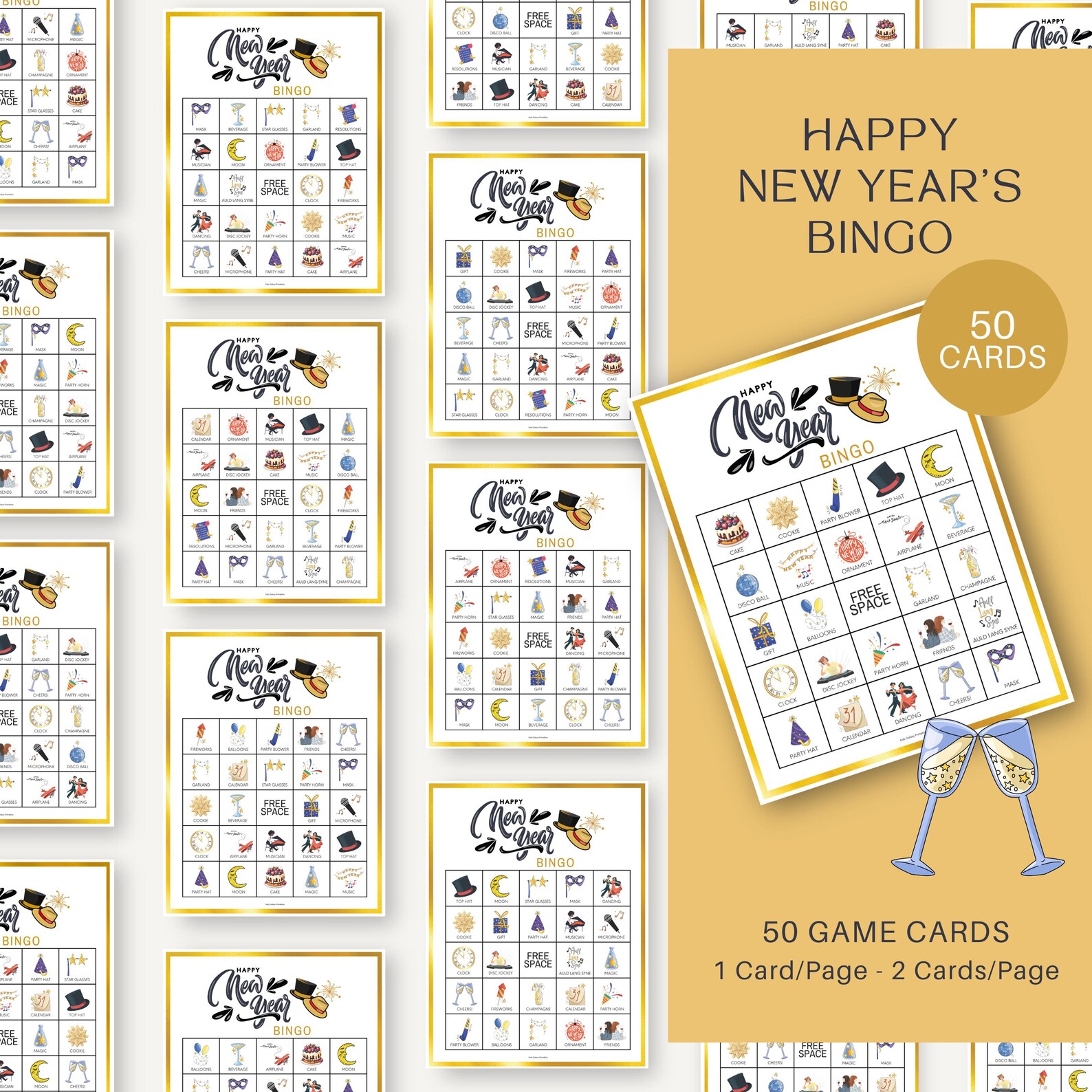 Happy New Year Bingo Cards, Fun Printable Game for New Year's Eve ...