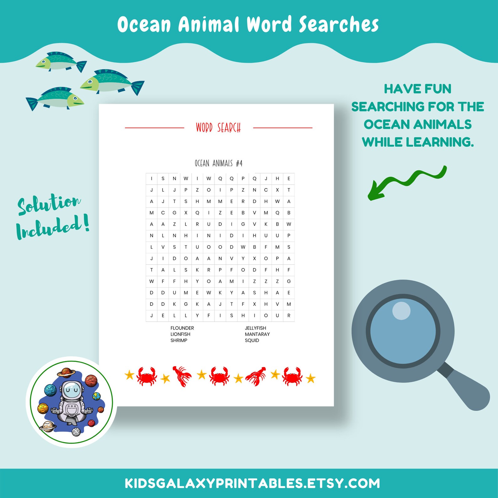 Ocean Animals Word Search Puzzles Kids 8-10 Yrs Sea, Aquatic Creature ...