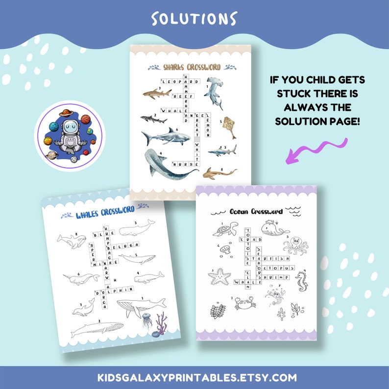 Ocean Animals Picture Crossword Puzzles | Kids 8-10 Yrs | Sea, Aquatic ...