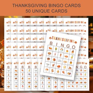 Thanksgiving Bingo, 50 Printable Cards for Family Fun, Kids ...