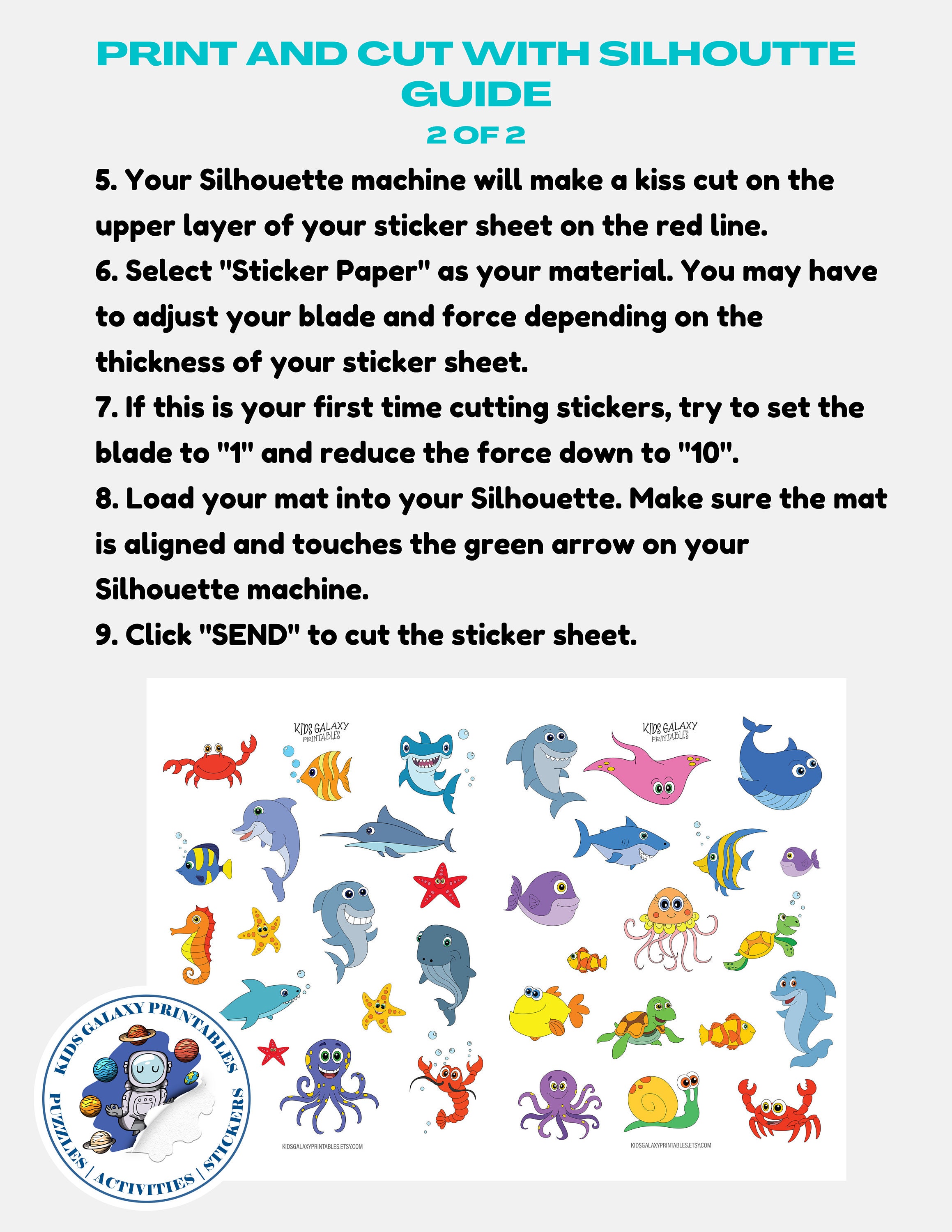 Sea Creature Stickers, Kids Stickers, Cute Digital Stickers, PDF | PNG ...