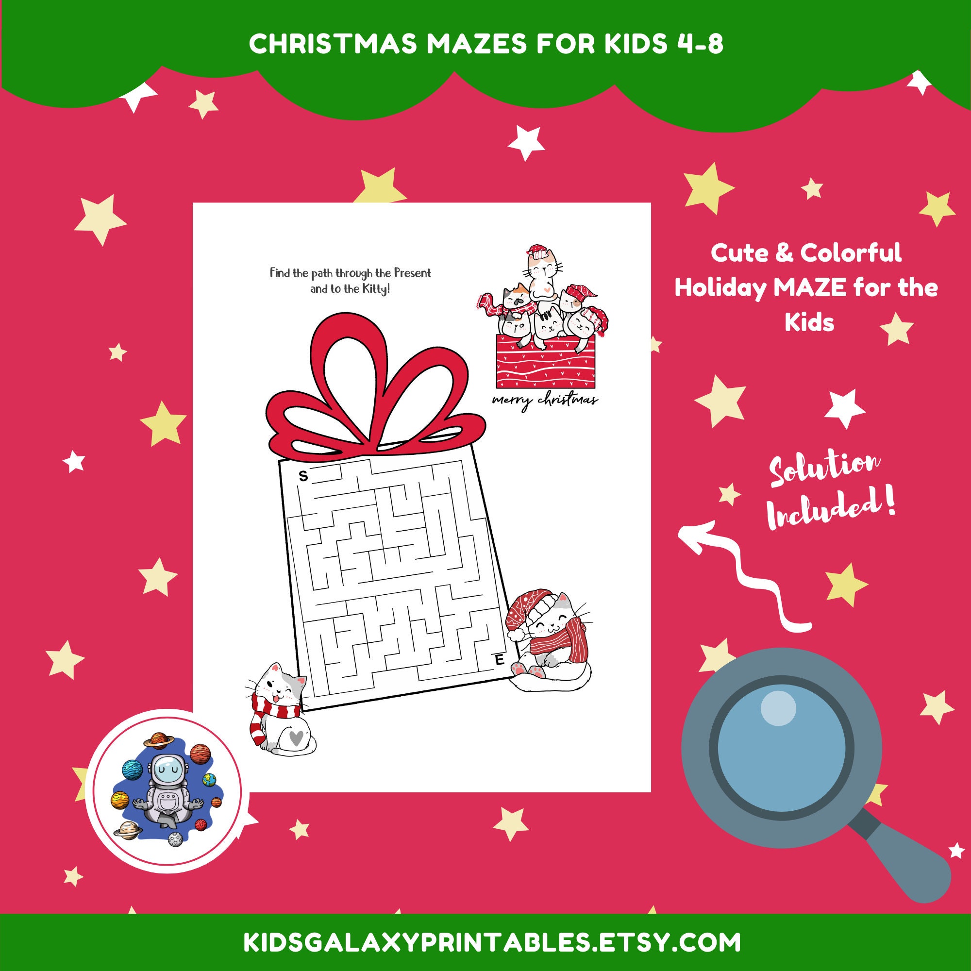 Christmas Mazes for Kids Age 4-8 Holiday Activity Pages for Children ...