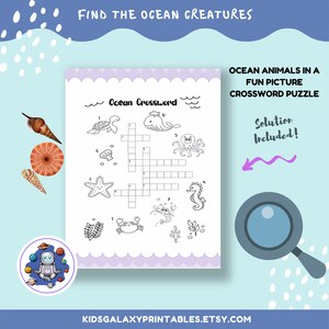 Ocean Animals Picture Crossword Puzzles | Kids 8-10 Yrs | Sea, Aquatic ...