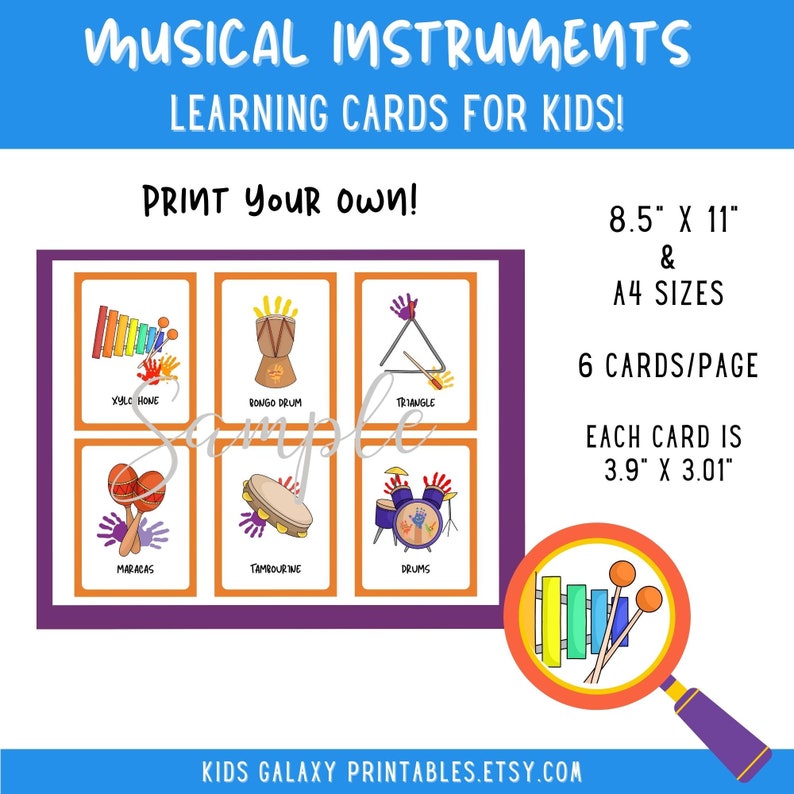 Musical Instruments Learning Cards for Kids With Hand Art | 27 ...