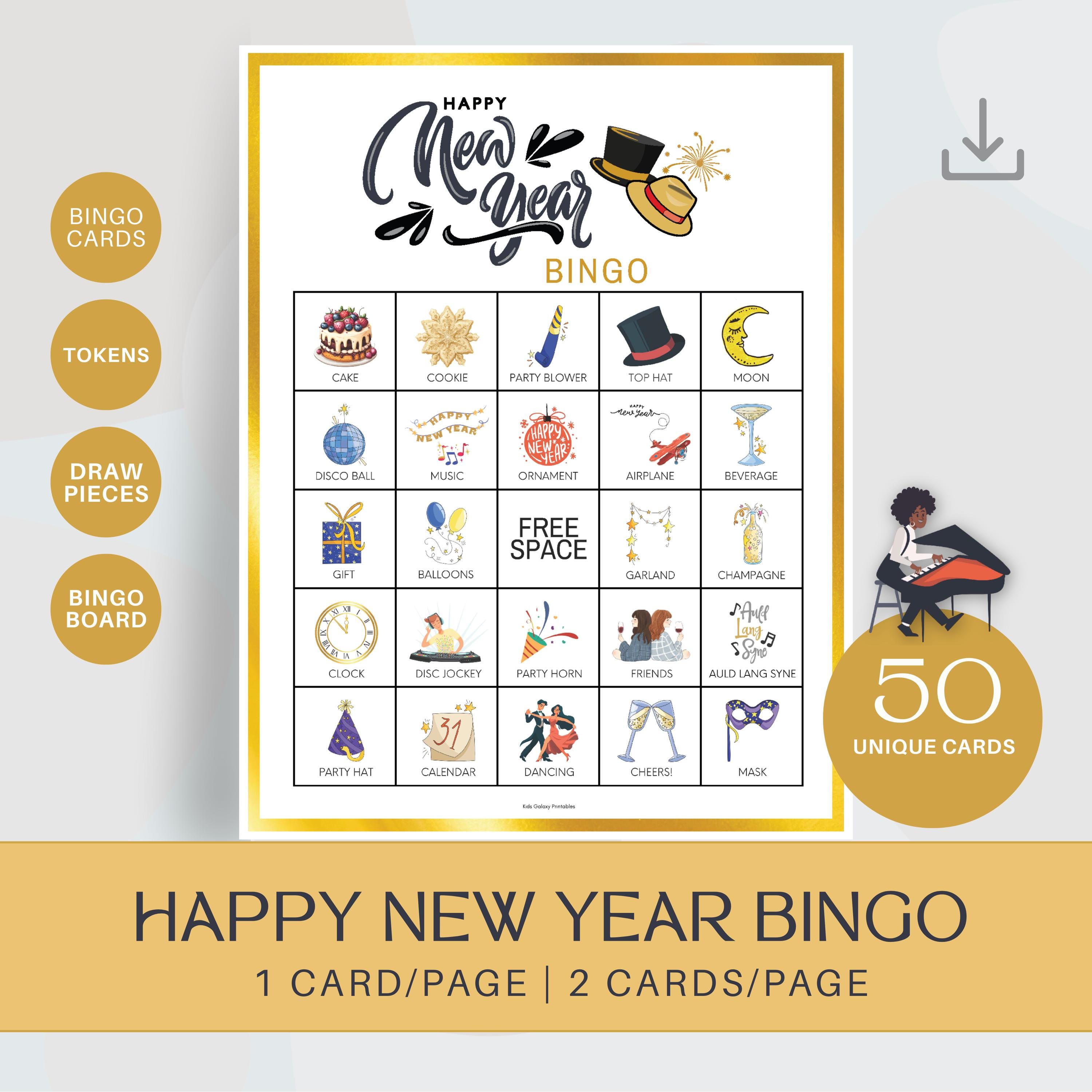 Happy New Year Bingo Cards, Fun Printable Game for New Year's Eve ...