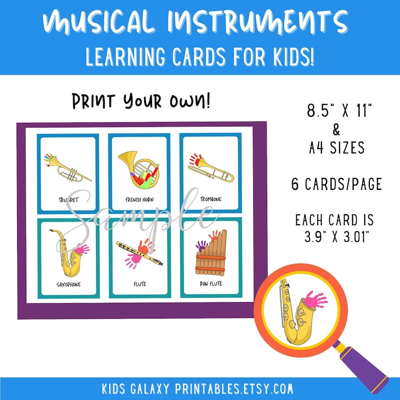 Musical Instruments Learning Cards for Kids With Hand Art | 27 ...