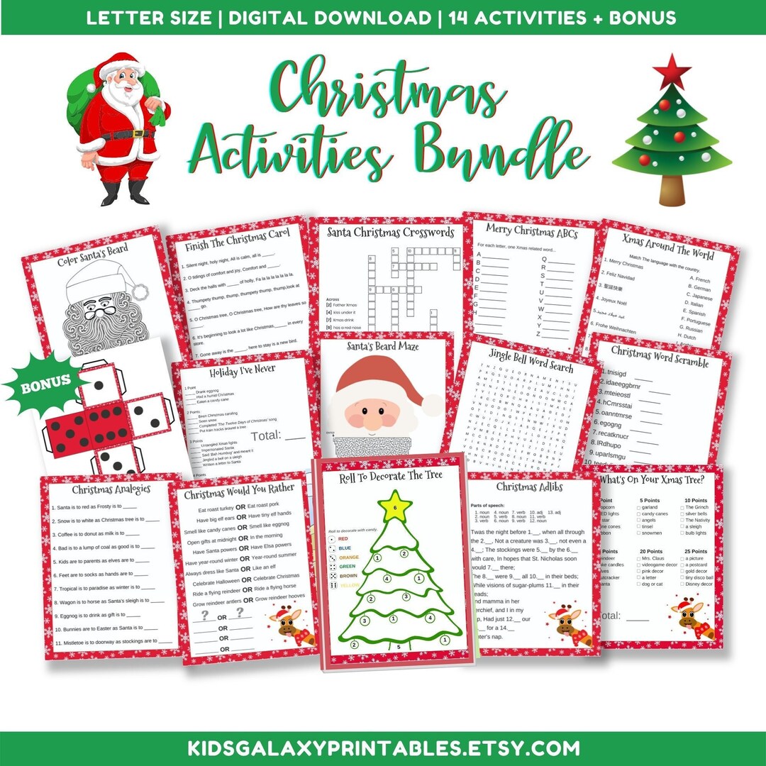 Christmas Activity Bundle for Age 8-teens and Adults | Cute Holiday ...