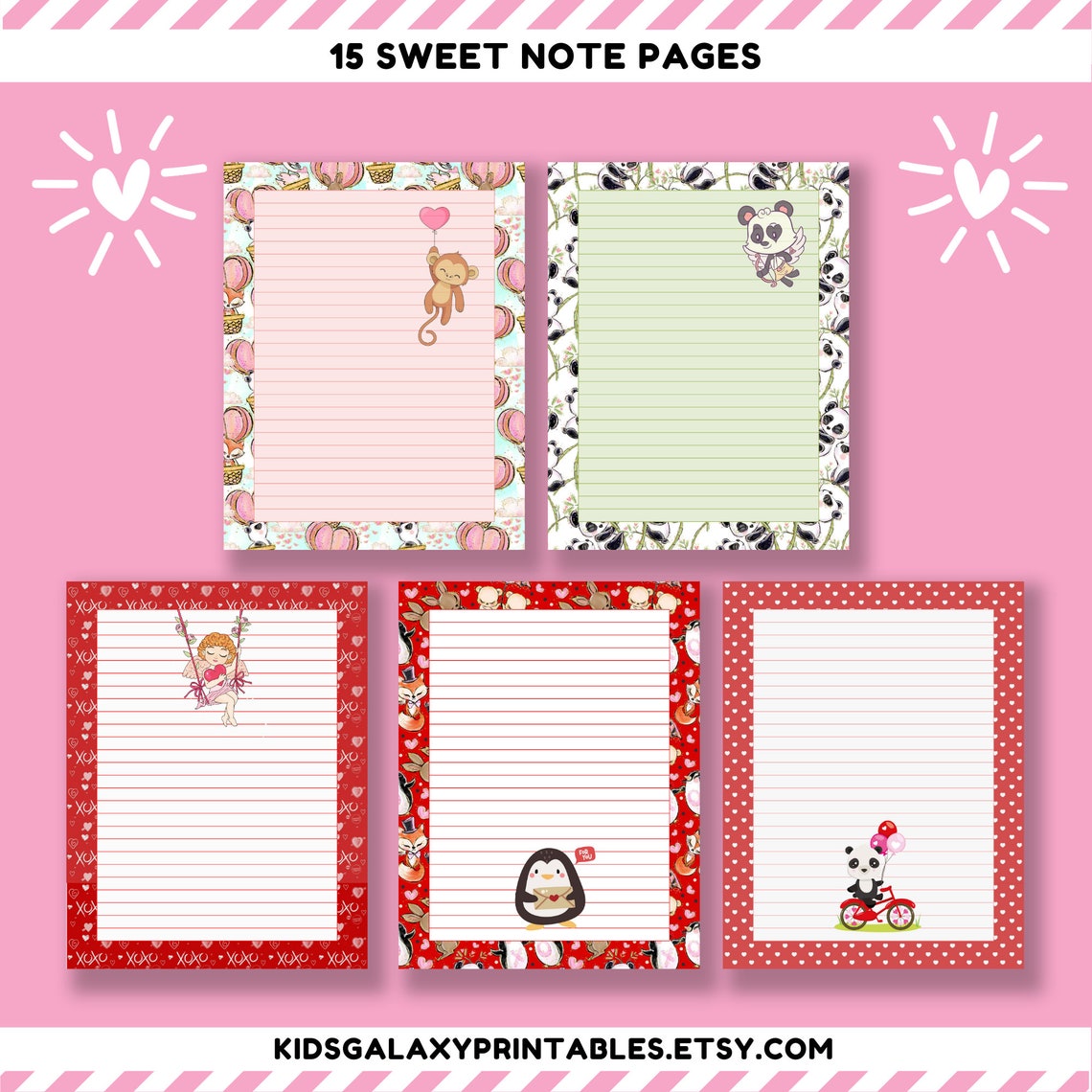 Valentine Notes for Kids, Girls Journaling Notebook Pages, Printable ...